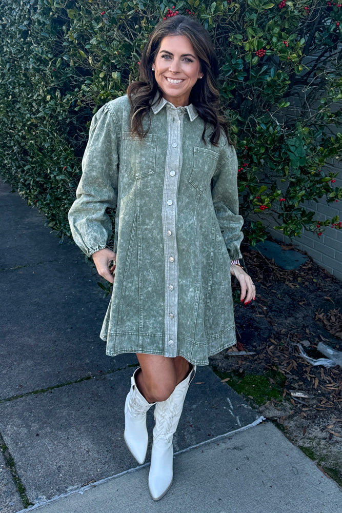 Two Color Contrast Denim Dress | Simply Dixie Boutique