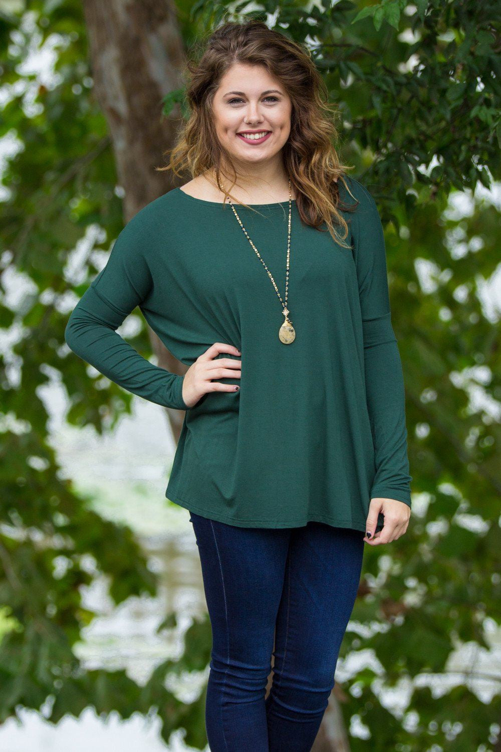 Long Sleeve Piko Top - Jade Forest – Simply Dixie Boutique