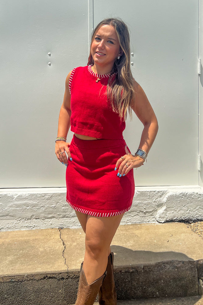 Red Matching Gameday Skirt Set | Simply Dixie Boutique