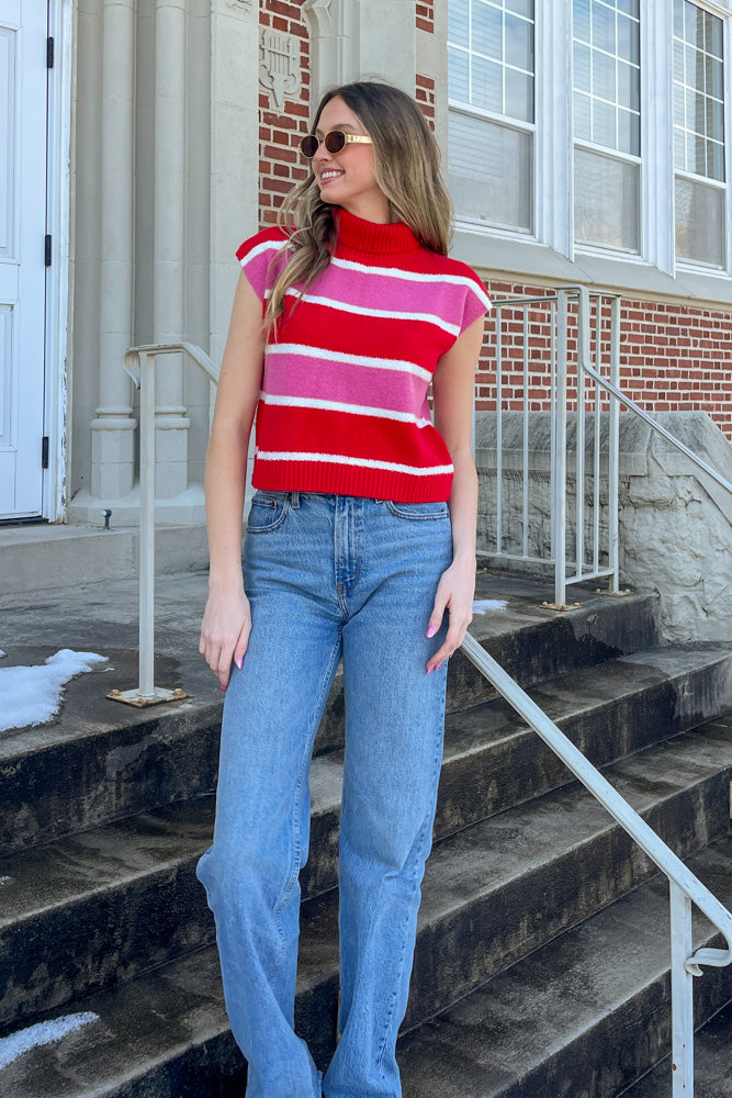 THML-Turtleneck Striped Knit Top-Red – Simply Dixie Boutique