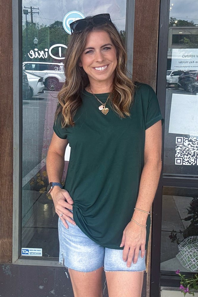 Short Sleeve Rolled Sleeve Piko Top - Jade Forest – Simply Dixie Boutique